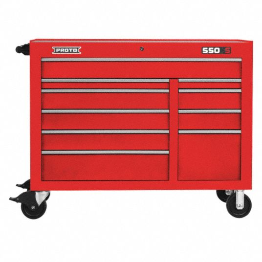 PROTO, Red / Red Drawer, 50 in W x 25 1/4 in D x 41 in H, Rolling Tool ...