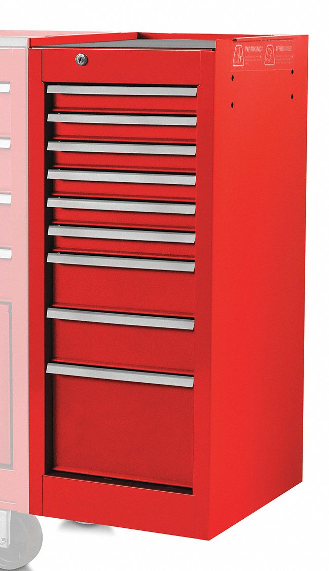 PROTO, Red, 9 Drawers, Side Cabinet - 48VD14|J541535-9RD-SC - Grainger