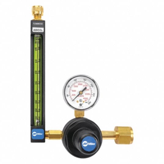 MILLER, CGA 320 Inlet, 5/8"-18 F RH Outlet, Flowmeter Regulator ...
