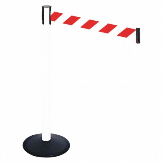 RETRACTA-BELT, Red/White, Diagonal Stripe, Barrier Post with Belt ...
