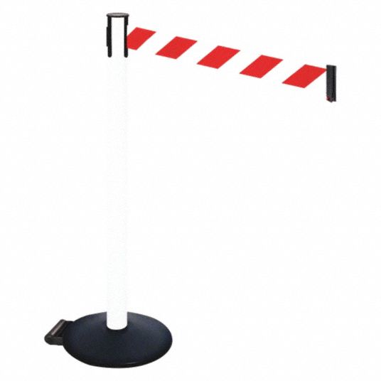 RETRACTA-BELT, Red/White, Diagonal Stripe, Barrier Post with Belt ...