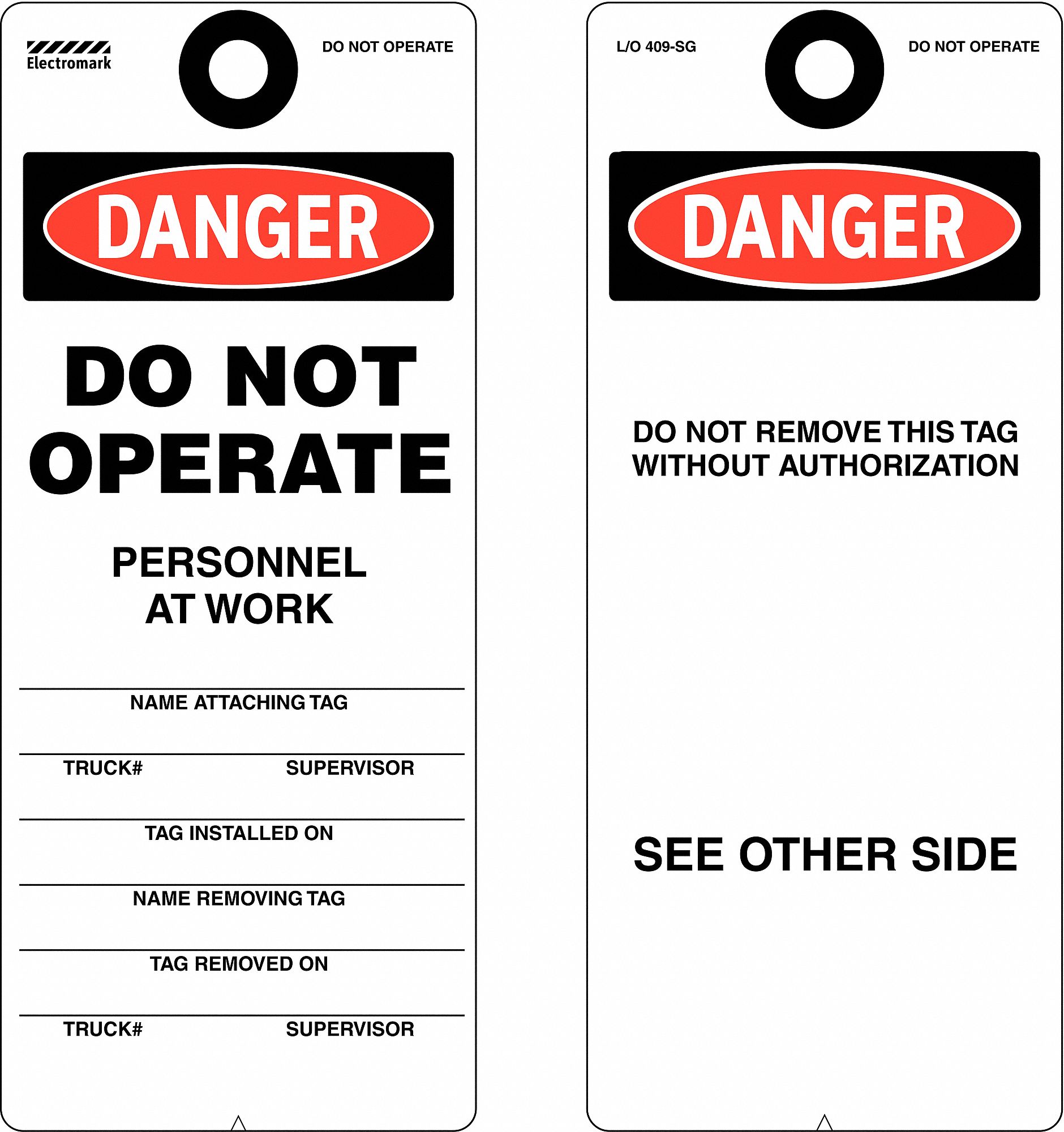 Danger Tag, Height 9-1/2", Width 4" - Grainger