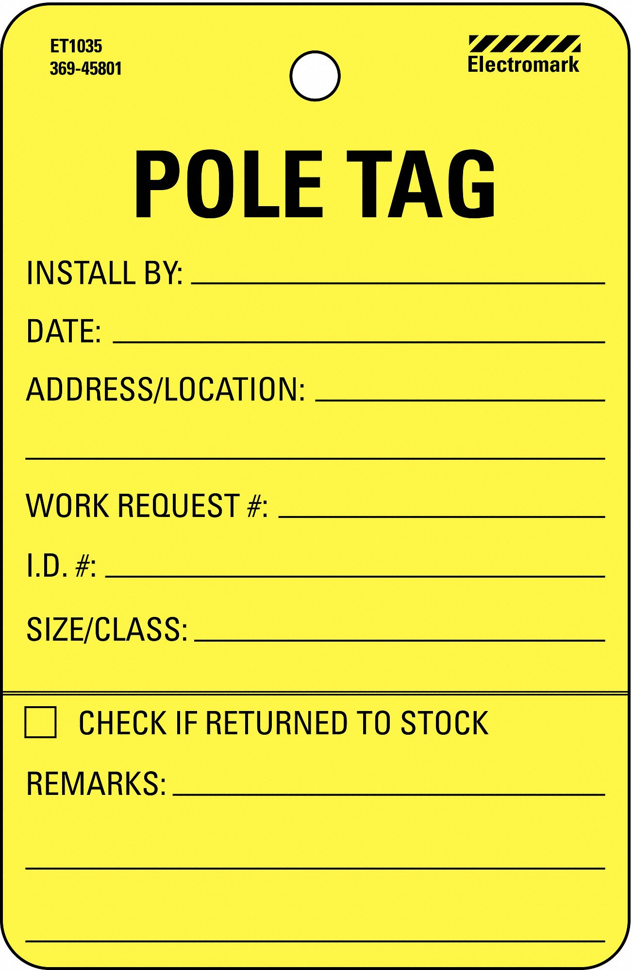 Pole Tag, Height 2", Width 2-1/2" - Grainger