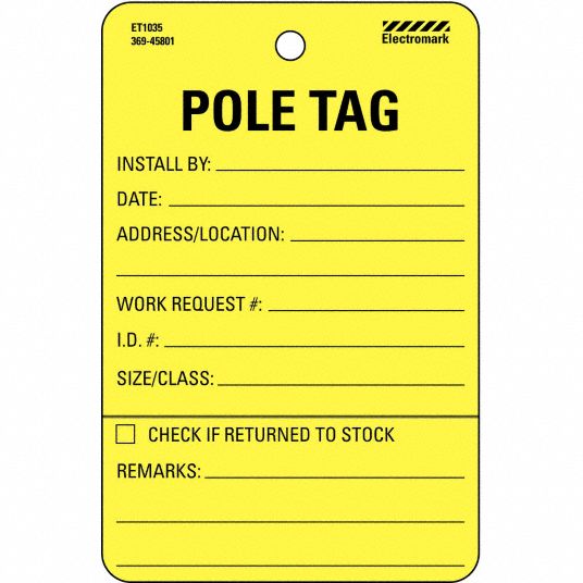 Pole Tag, Height 2", Width 2-1/2" - Grainger