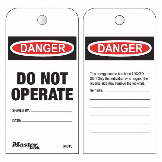 MASTER LOCK, Danger, Do Not Operate, Safety Tag - 48XM57|S4810 - Grainger