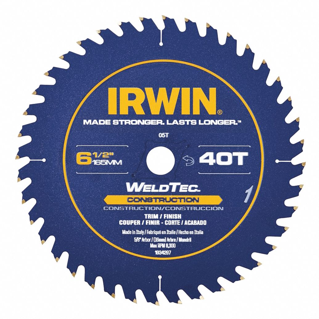 IRWIN, 6 1/2 in Blade Dia., 40 Teeth, Circular Saw Blade - 48XU04 ...