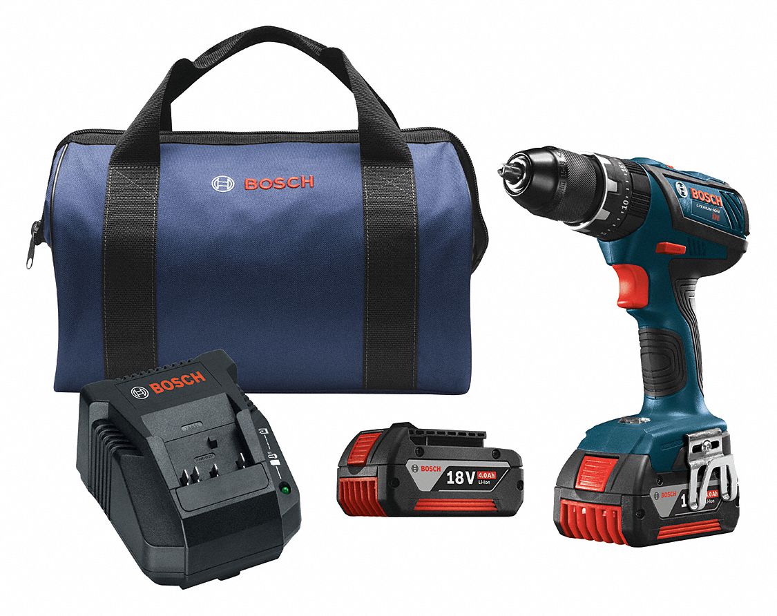 BOSCH, 1/2 in Chuck, 4.0Ah, Cordless Hammer Drill/Driver Kit - 48XY57 ...