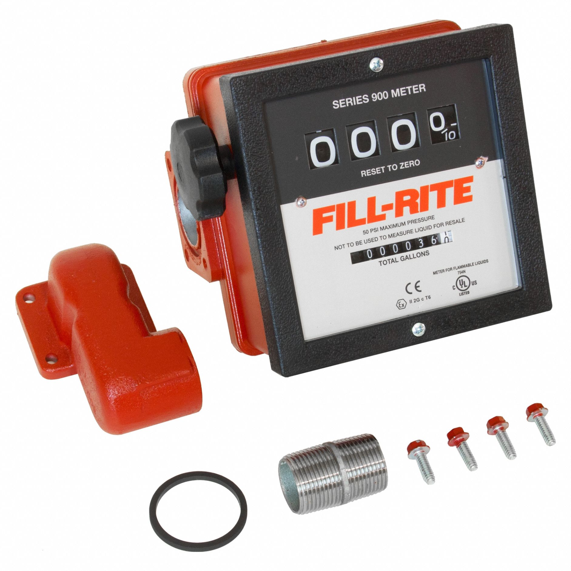 FILL-RITE, 4-Digit Mechanical Fuel Transfer Meter, Aluminum, Mechanical ...