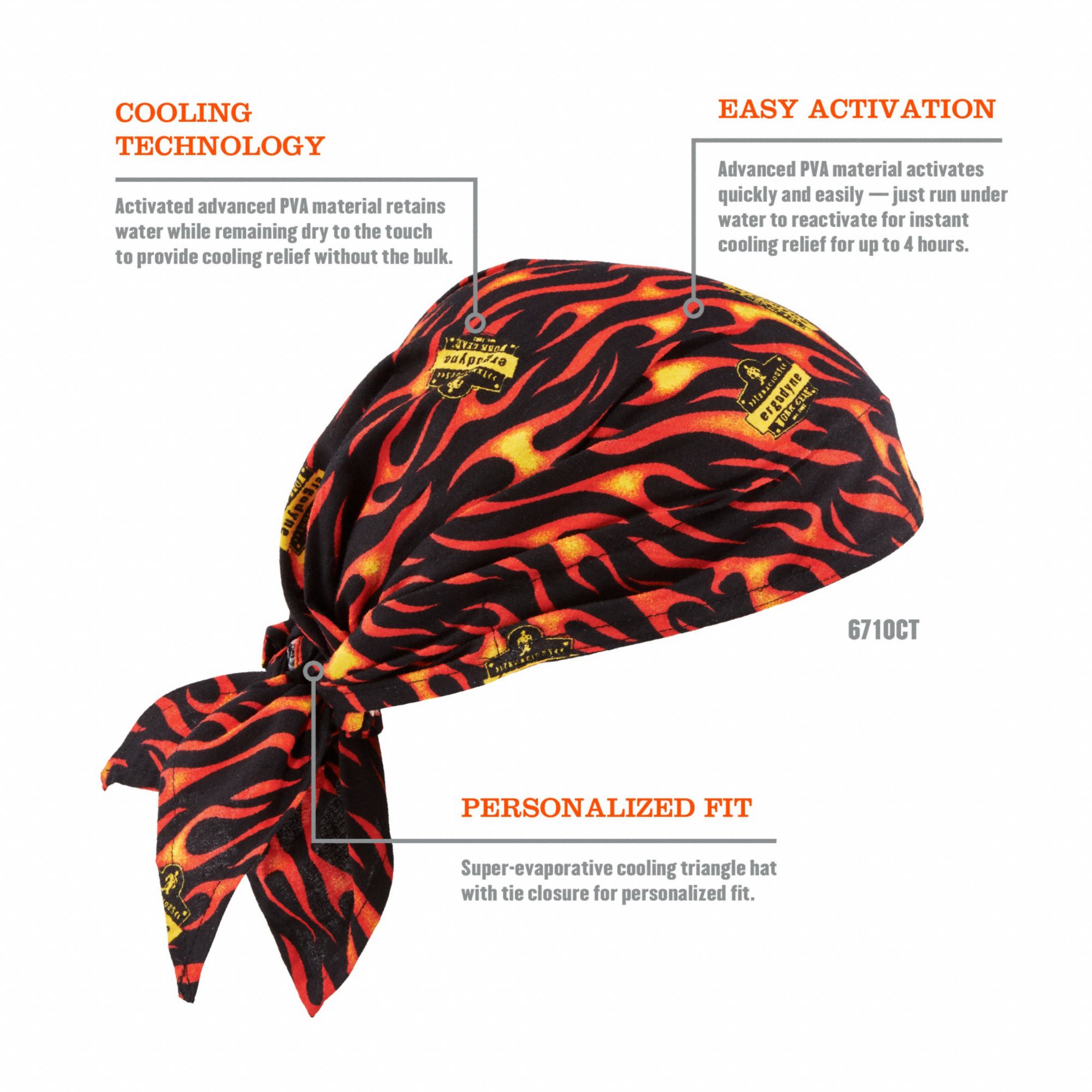 CHILL-ITS BY ERGODYNE Evaporative Cooling Triangle Hat: Flames ...