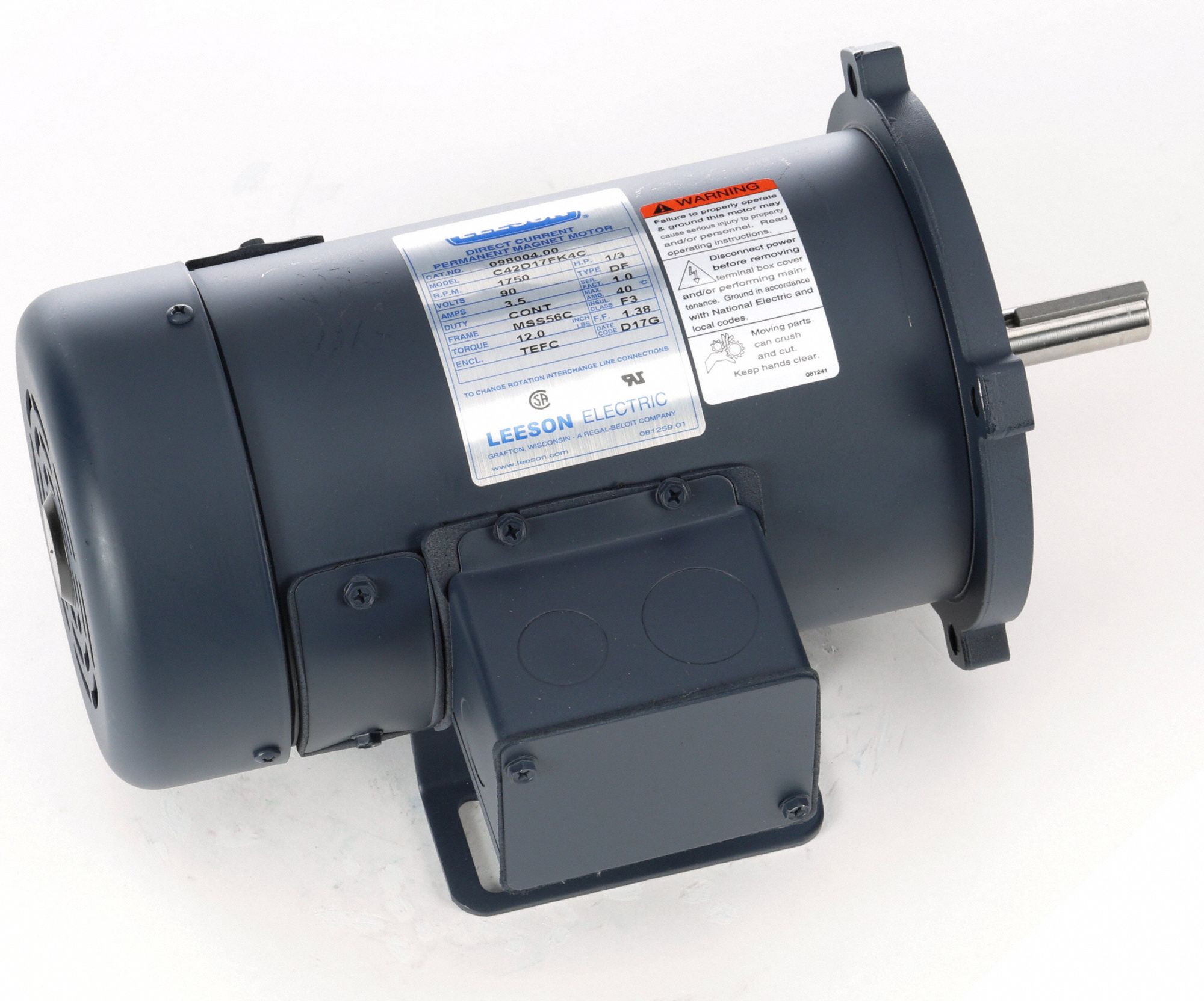 LEESON DC Permanent Magnet Motor: 1/3 HP, 1,750 Nameplate RPM, 56C ...