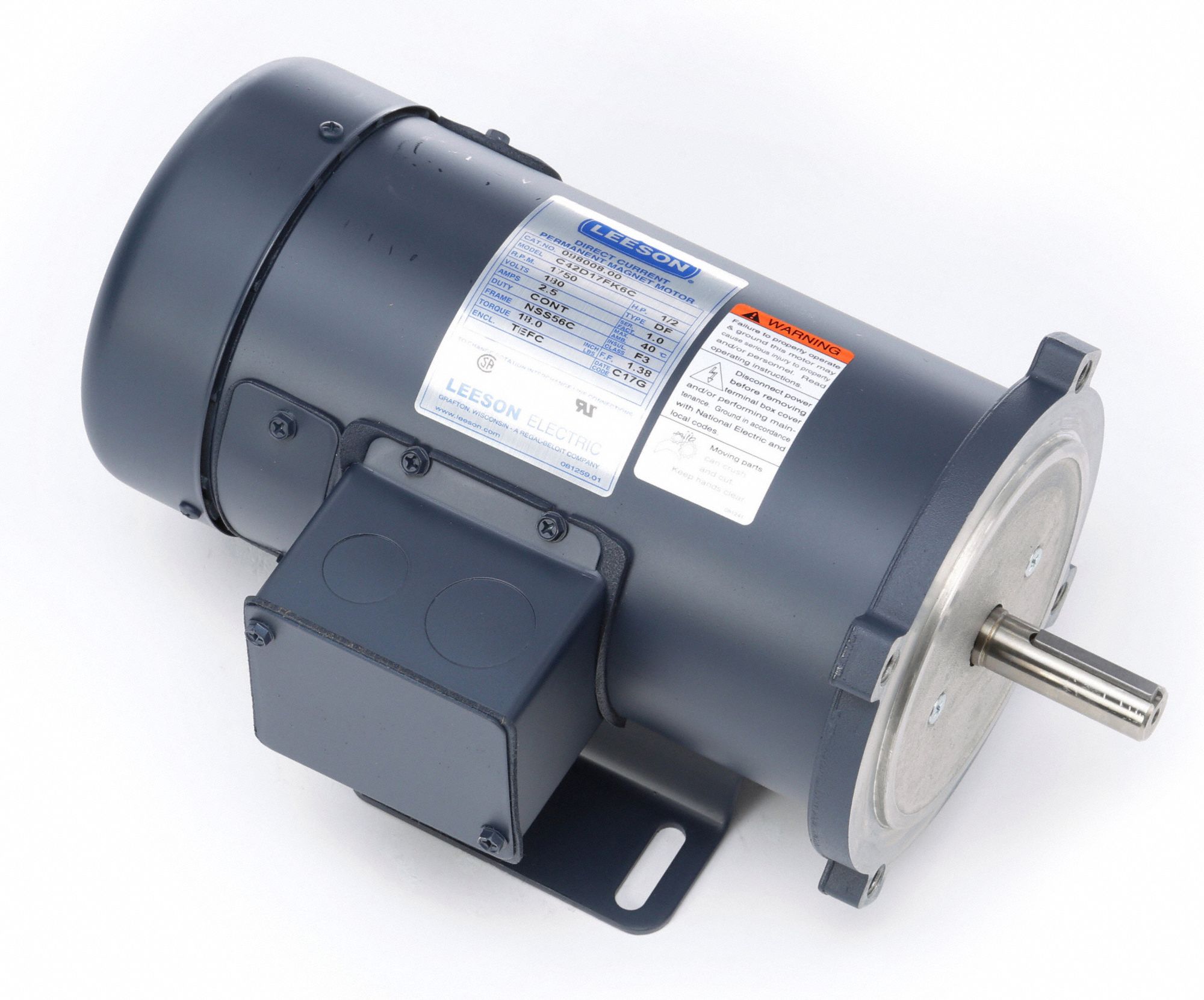 LEESON DC Permanent Magnet Motor: 1/2 HP, 1,750 Nameplate RPM, 56C ...