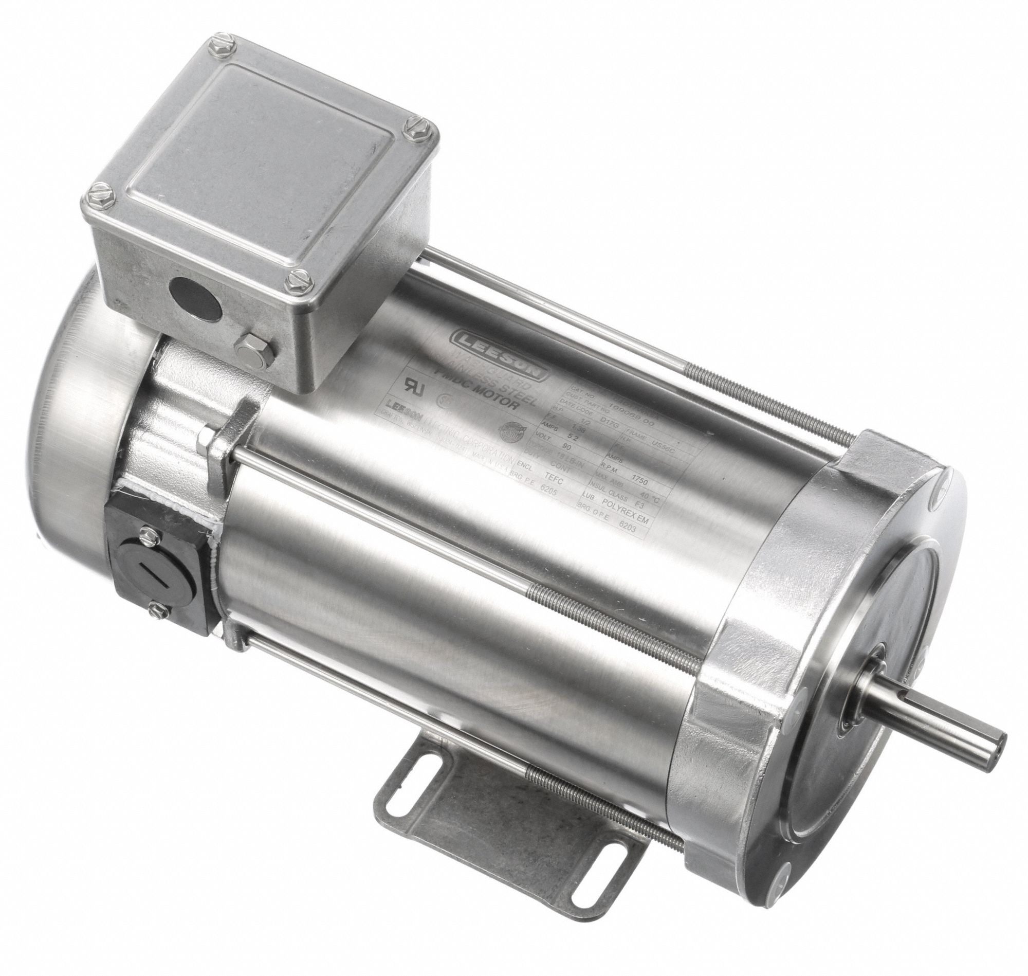 LEESON Washdown Motor: 1/2 HP, 1,750 Nameplate RPM, 56C Frame, Face ...