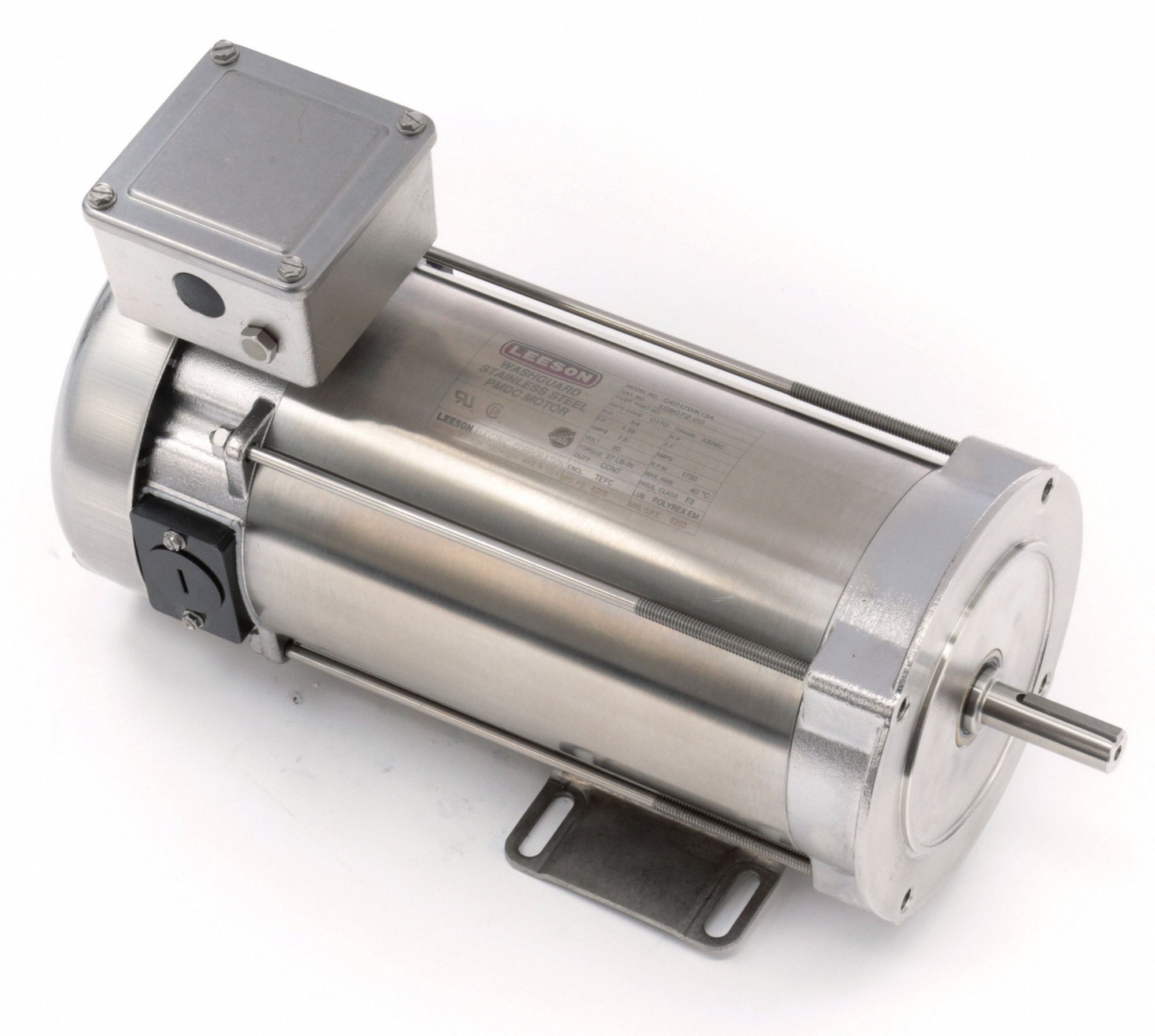 LEESON Washdown Motor: 3/4 HP, 1,750 Nameplate RPM, 56C Frame, Face ...