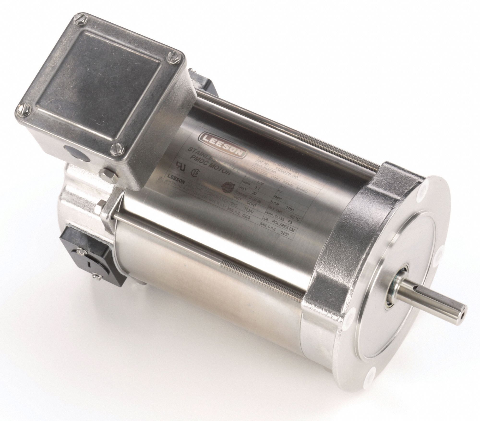 LEESON Washdown Motor: 1/4 HP, 1,750 Nameplate RPM, 56C Frame, Face ...