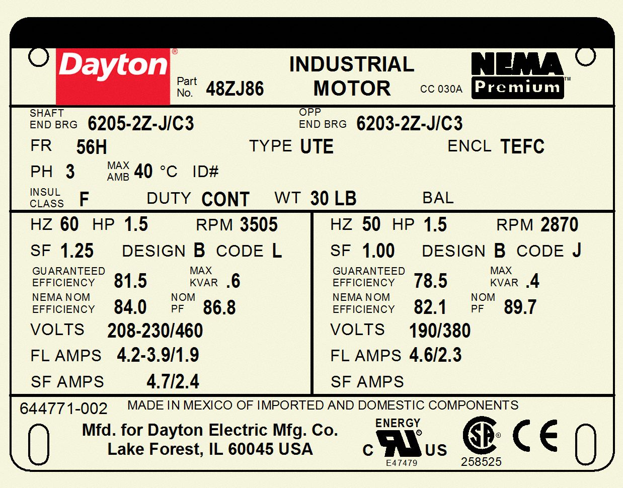 DAYTON General Purpose Motor: Totally Enclosed Fan-Cooled, Rigid Base ...