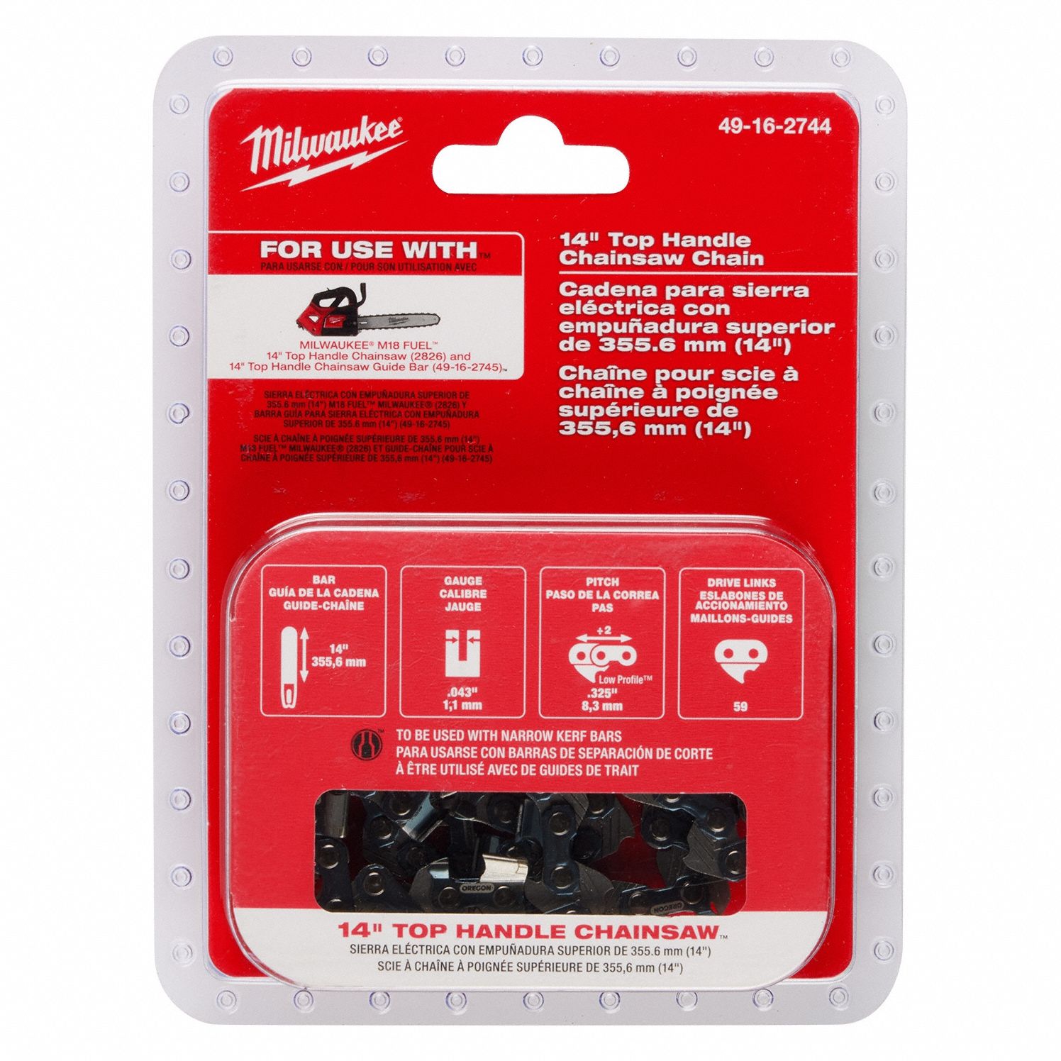 MILWAUKEE, 14 in Compatible Bar Lg, 0.325 LP, Chainsaw Chain - 807VF1 ...