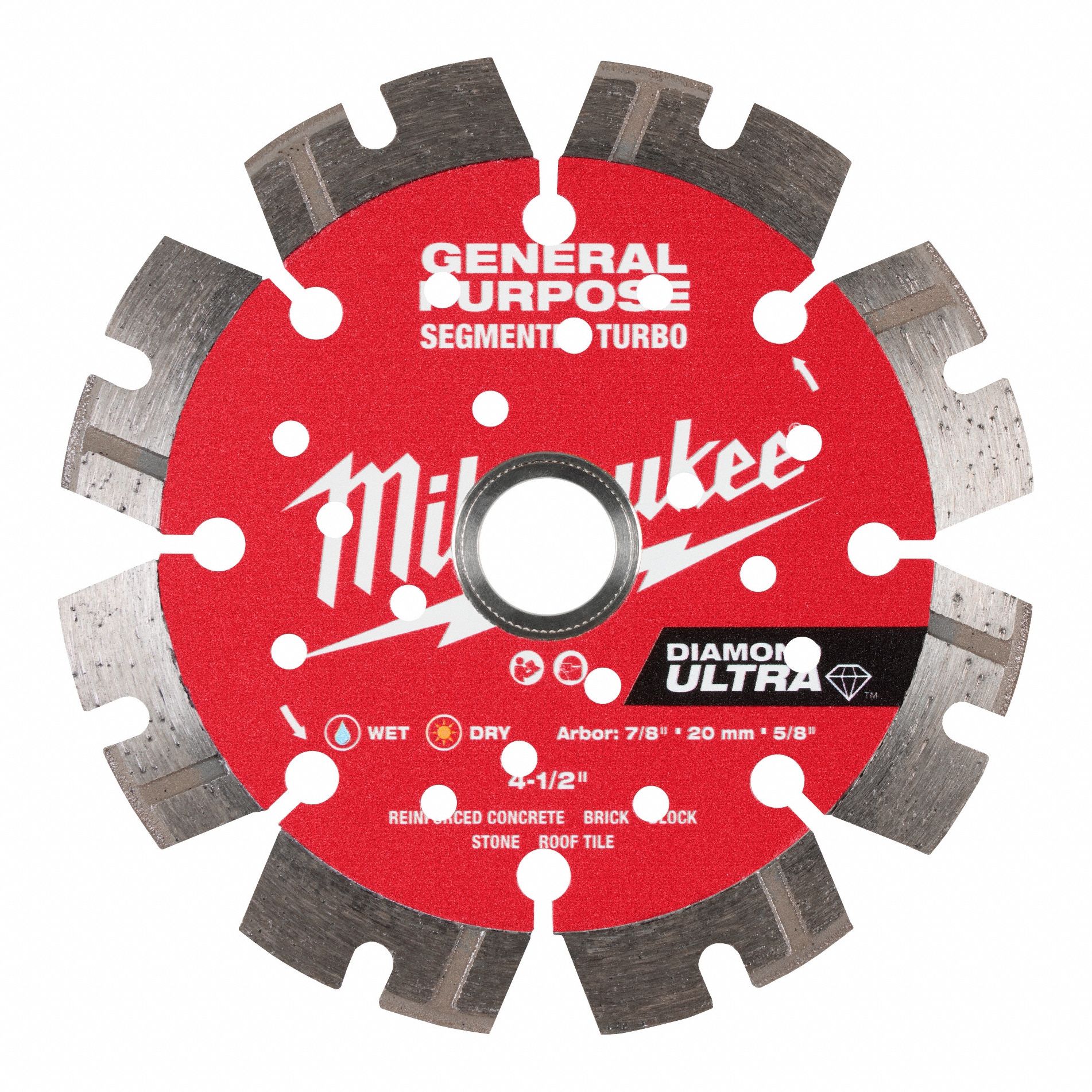 MILWAUKEE, Block/Brick/Pavers/Rebar/Stone, 4 1/2 in Blade Dia., Diamond ...