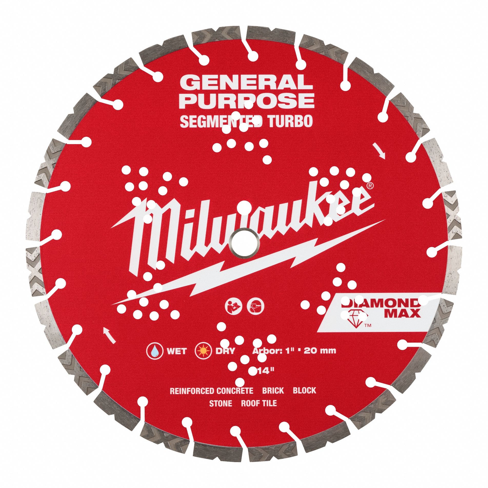 MILWAUKEE, Block/Brick/Concrete/Stone, 14 in Blade Dia., Diamond Saw ...