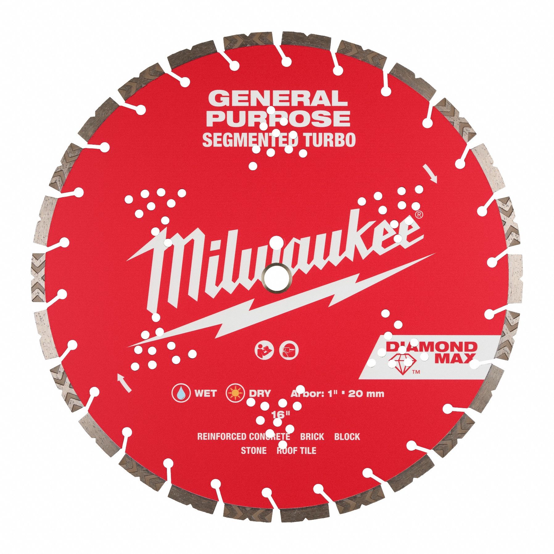 MILWAUKEE, Block/Brick/Concrete/Stone, 16 in Blade Dia., Diamond Saw ...