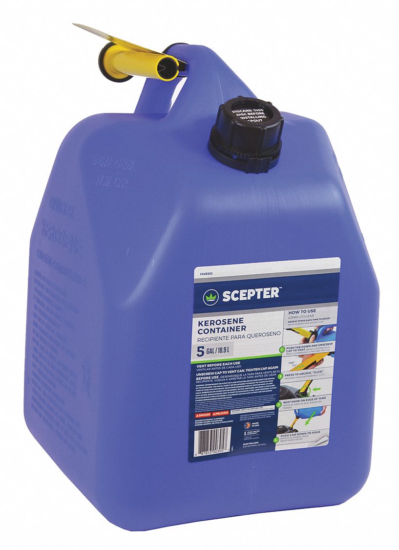 Kerosene Can, Polypropylene, 5 gal Capacity, 15-47/64" Height, 11-17/32" Length, 9-59/64" Width ...