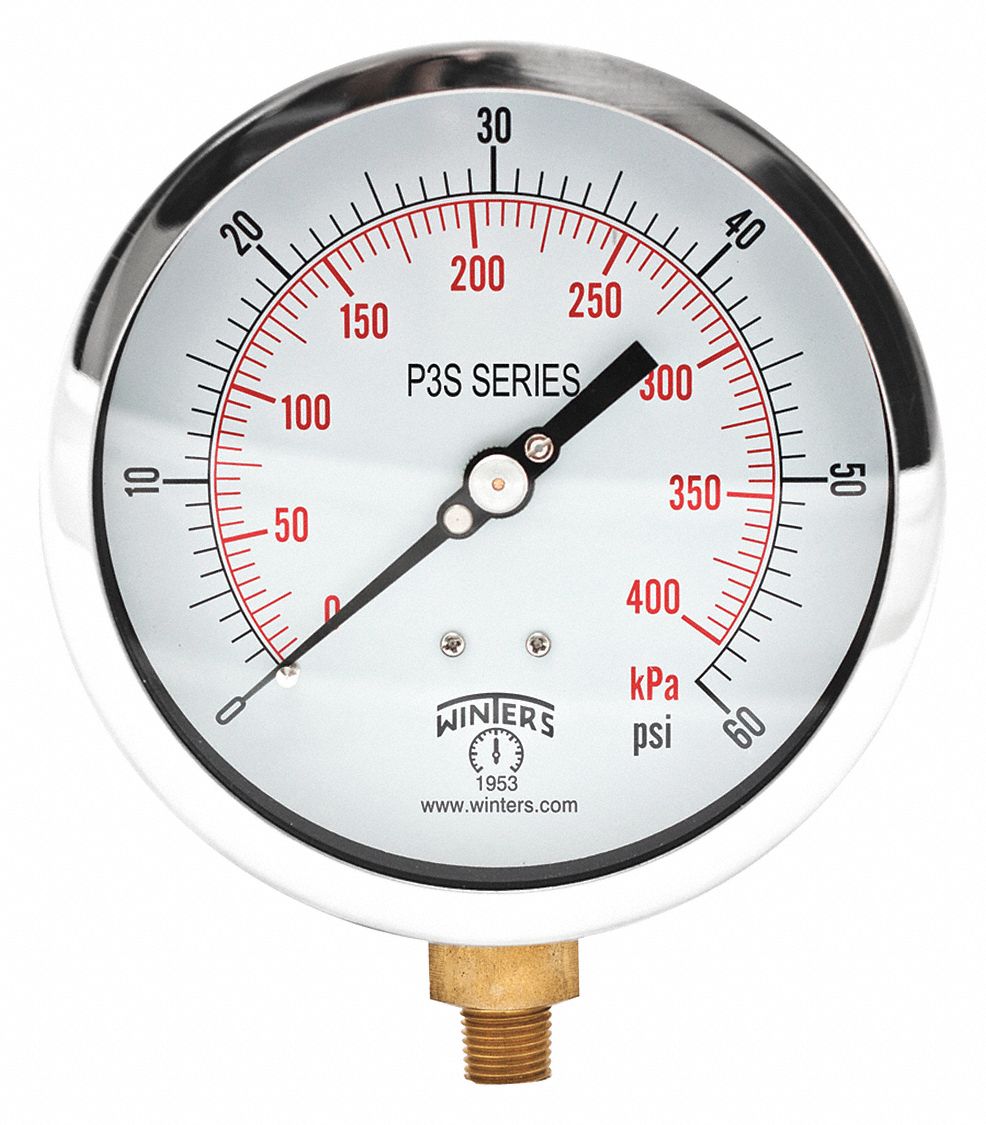 WINTERS, 0 psi to 60 psi, 4 1/2 in Dial, Industrial Pressure Gauge ...