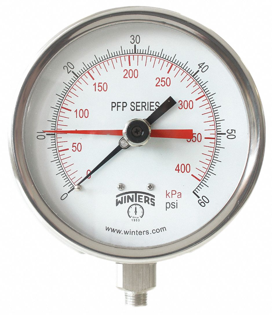 WINTERS, Back Flange, 0 psi to 60 psi, Panel-Mount Pressure Gauge ...