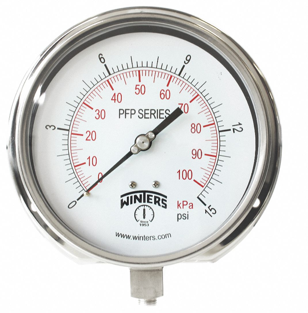 WINTERS, Back Flange, 0 psi to 15 psi, Panel-Mount Pressure Gauge ...