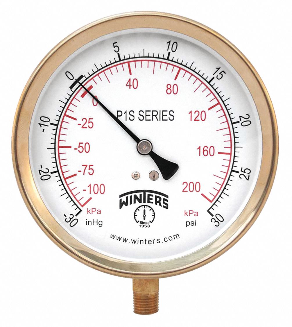 WINTERS, 0 psi to 30 psi, 4 1/2 in Dial, Industrial Compound Gauge - 491C53|P1S412 - Grainger