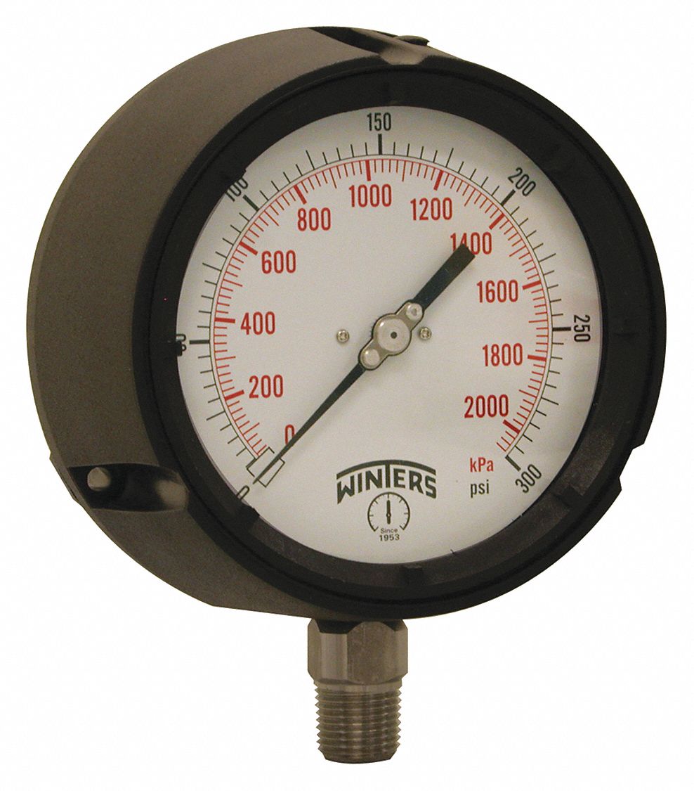 WINTERS, 0 psi to 300 psi, White, Process Pressure Gauge - 491D04 ...