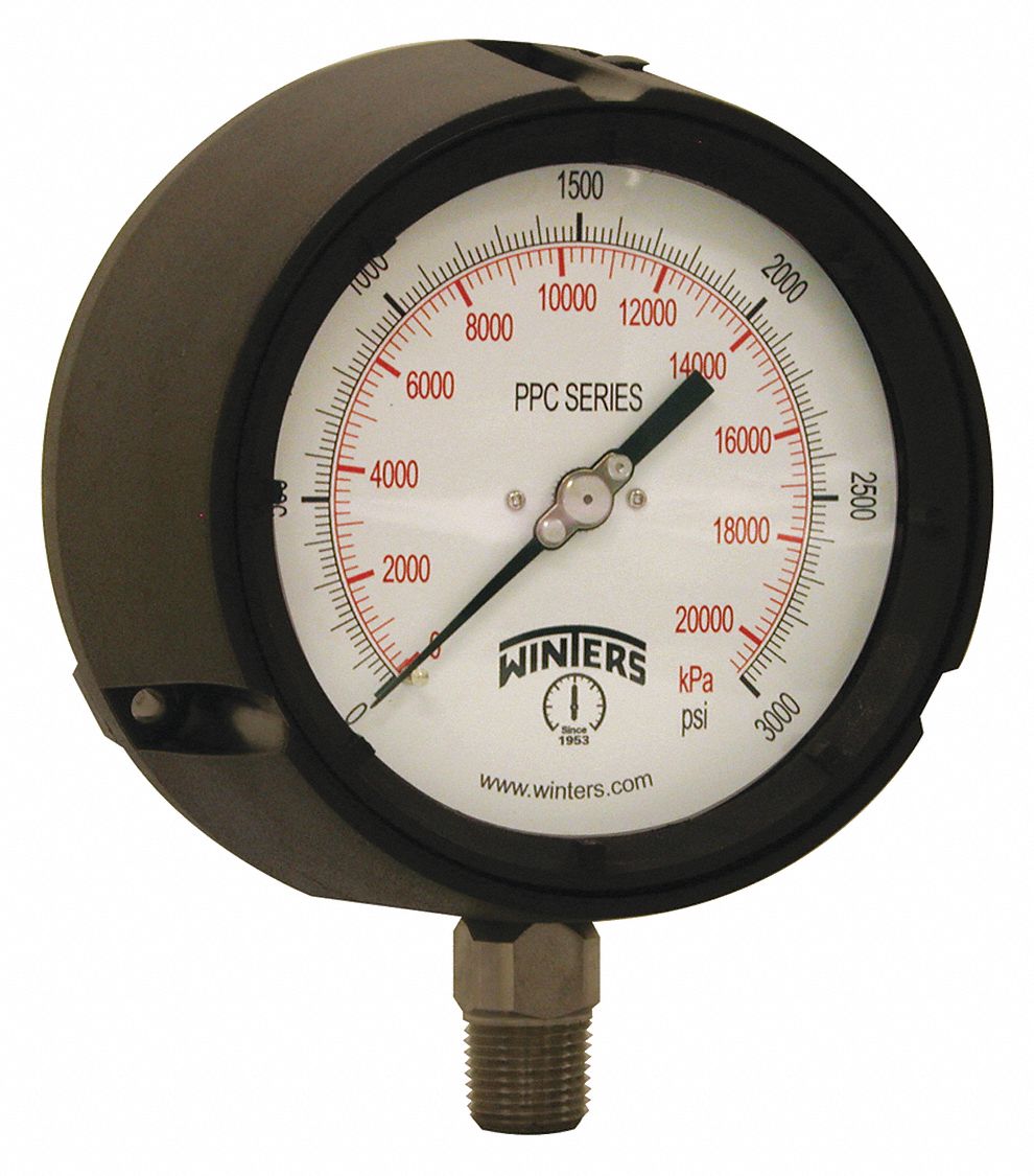 WINTERS, 0 psi to 3,000 psi, White, Process Pressure Gauge - 491D09 ...