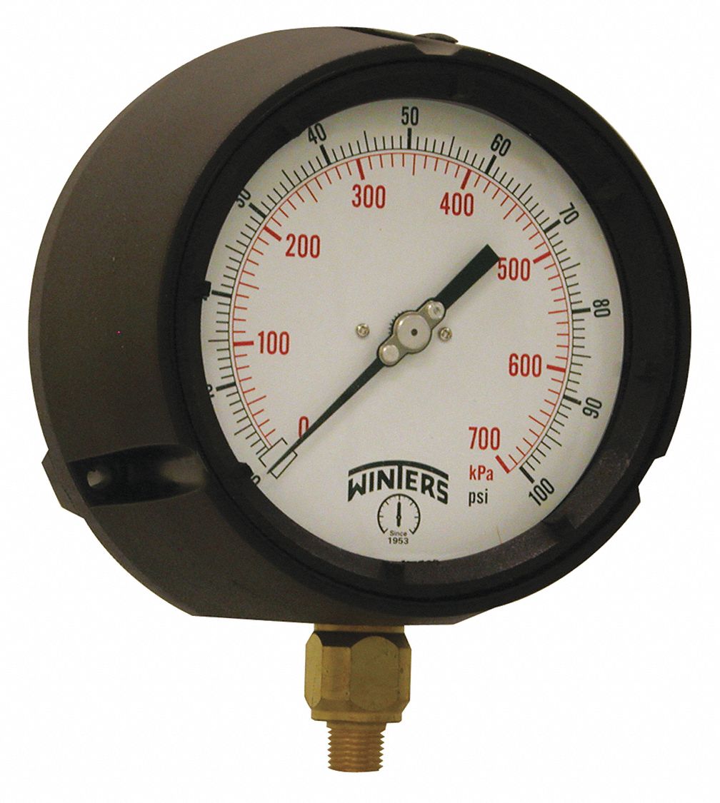 WINTERS, 0 psi to 100 psi, White, Process Pressure Gauge - 491D12 ...