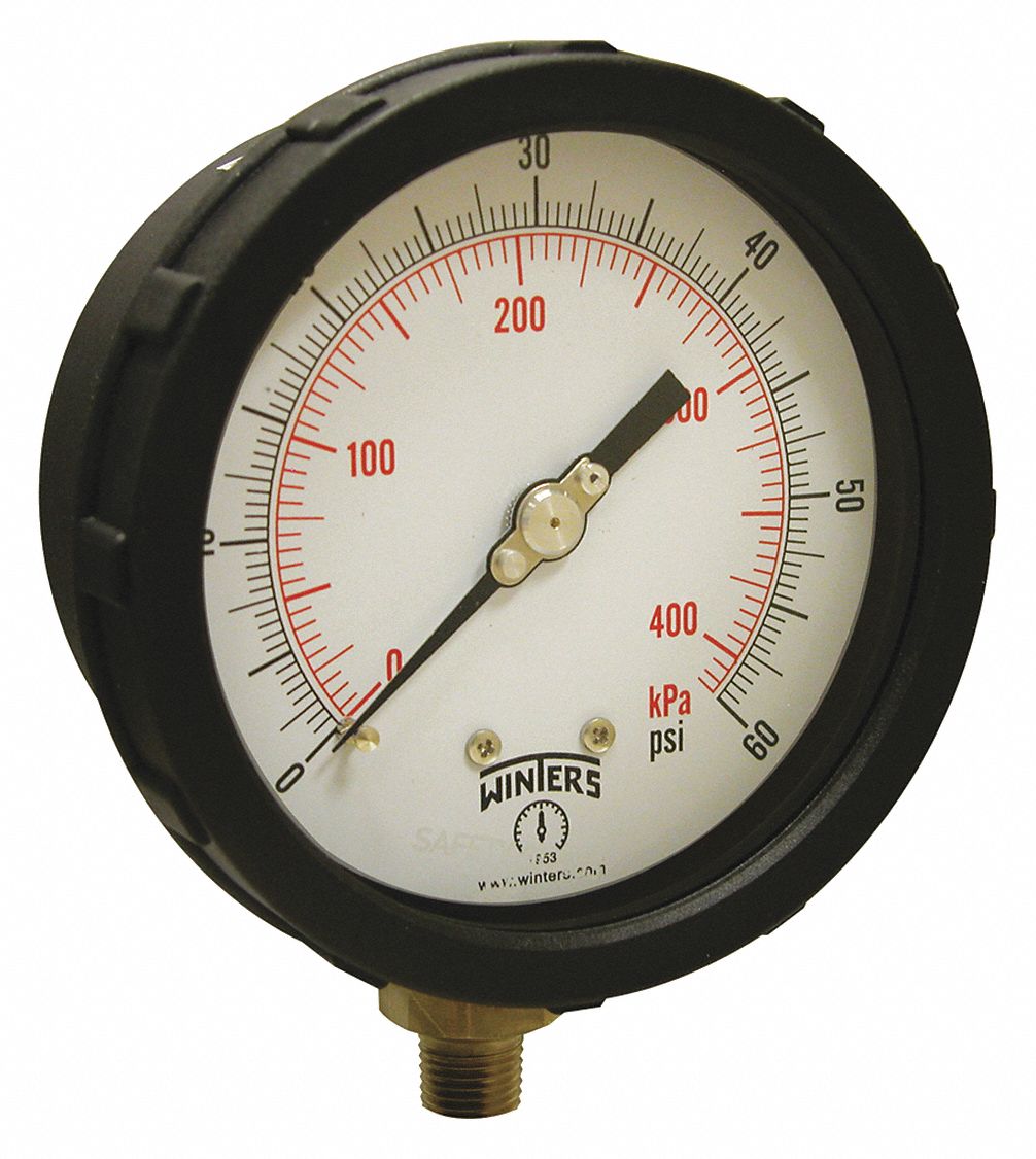 WINTERS, Black, 0 psi 60 psi, Industrial Pressure Gauge - 491D93 ...