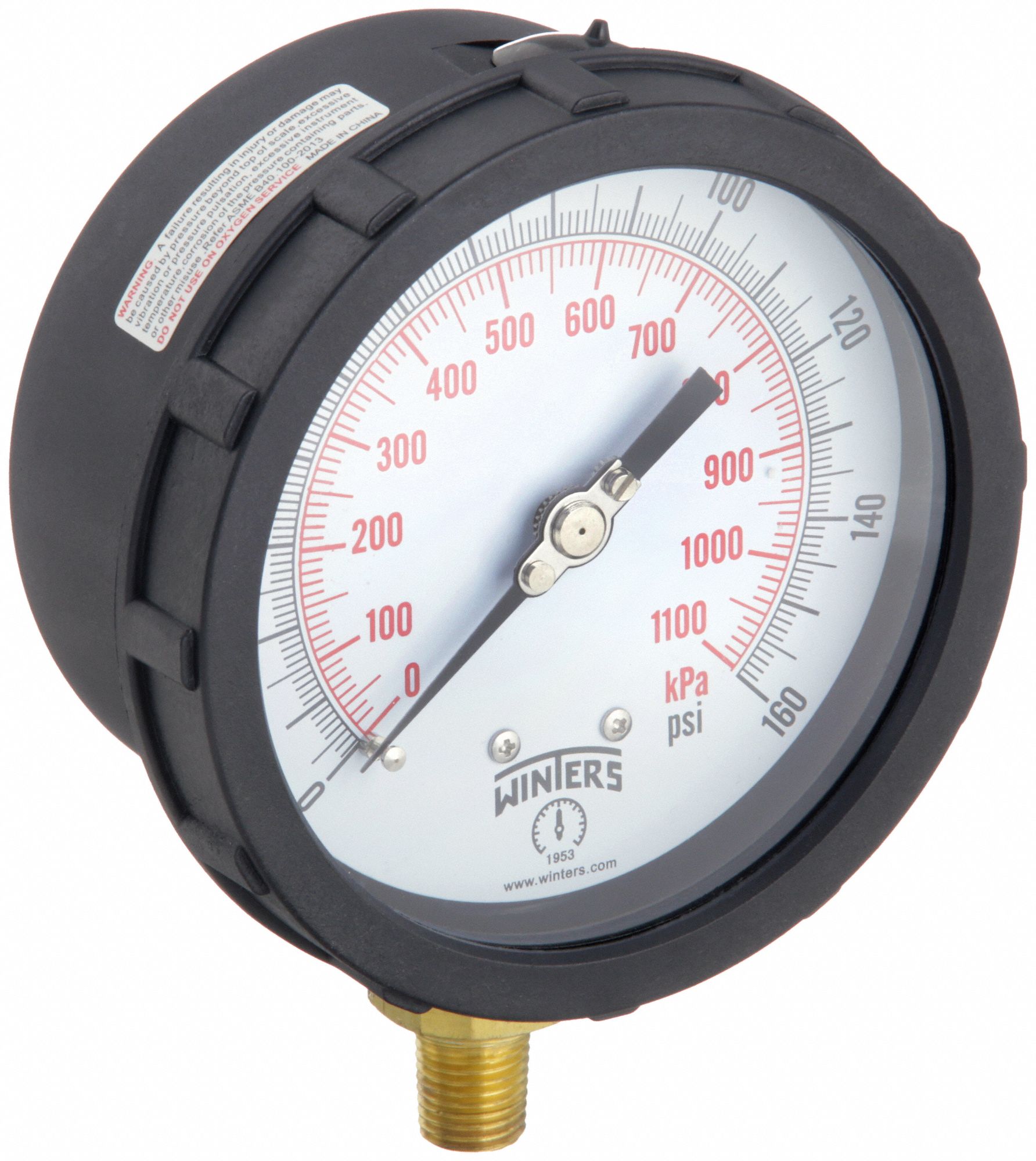 WINTERS, Black, 0 psi 160 psi, Industrial Pressure Gauge - 491D95 ...
