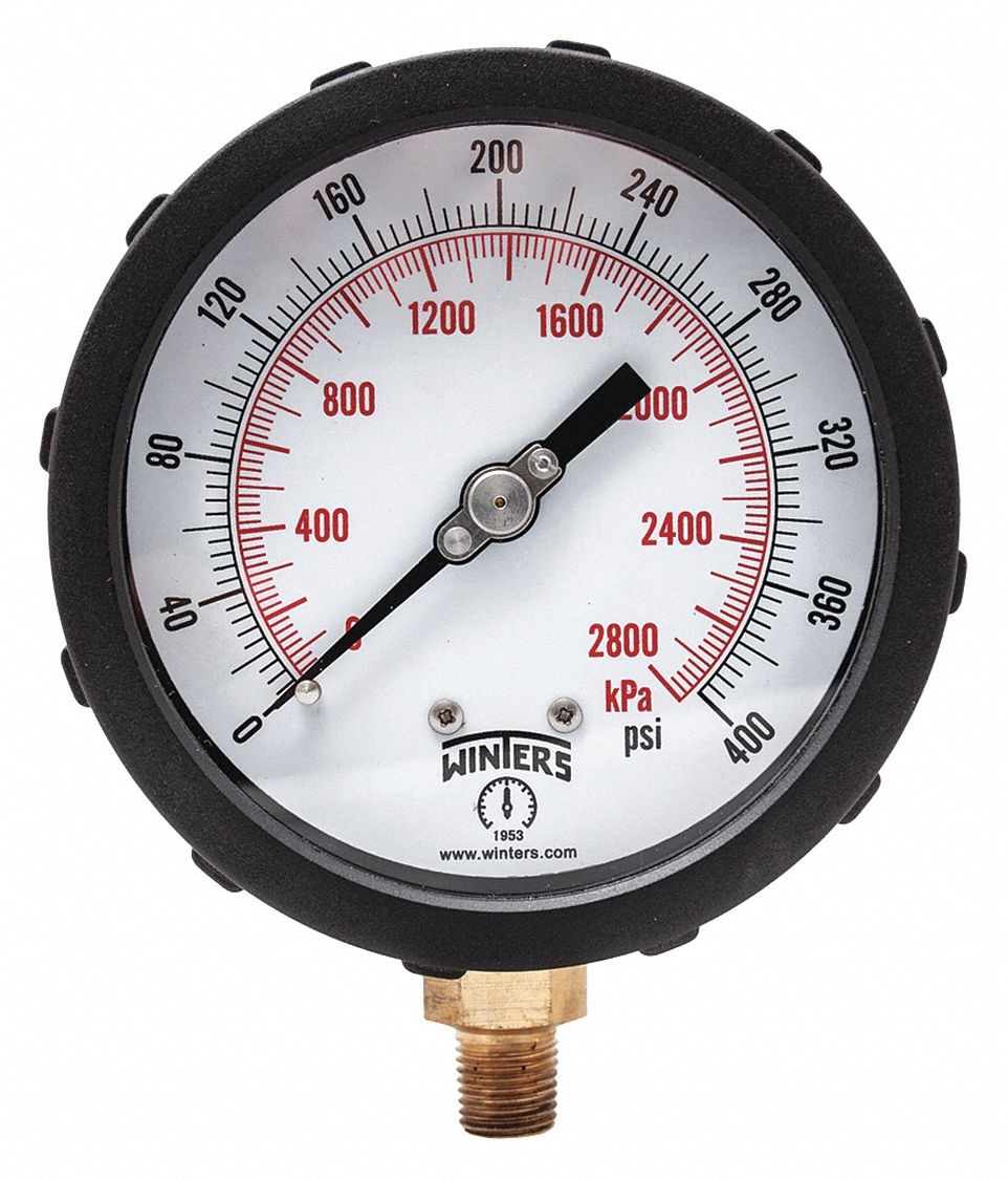 WINTERS, Red, 0 psi 400 psi, Industrial Pressure Gauge - 491F11|PCC610C ...