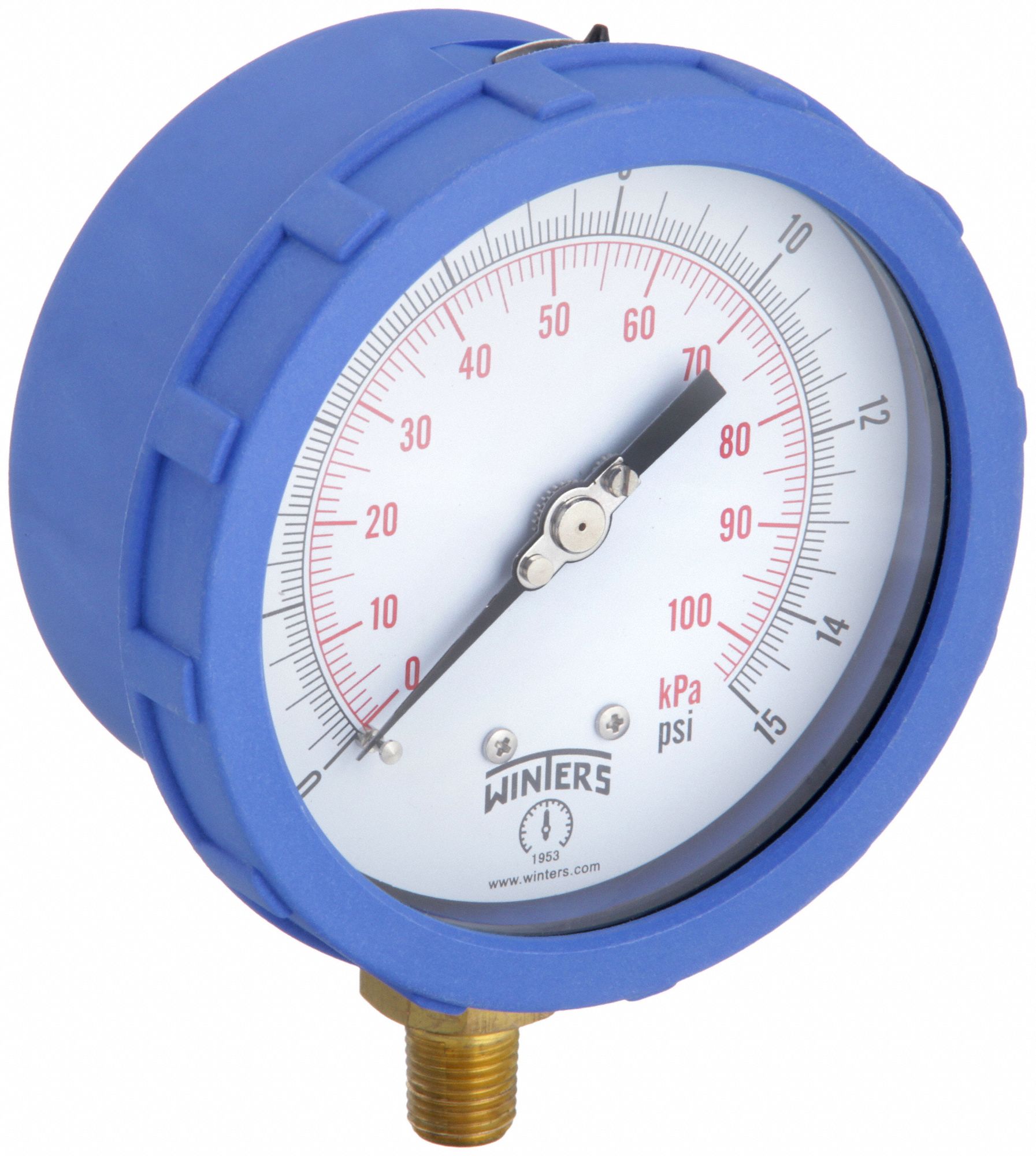 WINTERS, Blue, 0 psi 15 psi, Industrial Pressure Gauge - 491D99|PCC601C ...