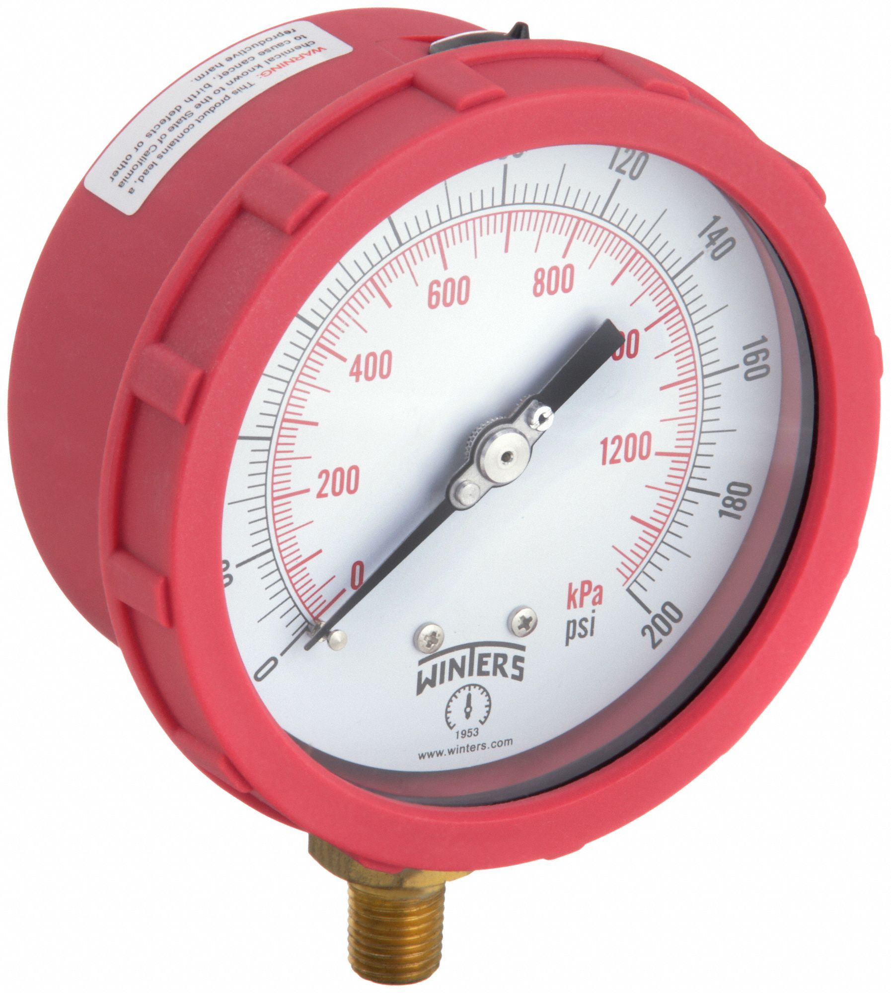 WINTERS, Red, 0 psi 200 psi, Industrial Pressure Gauge - 491F10|PCC606C ...