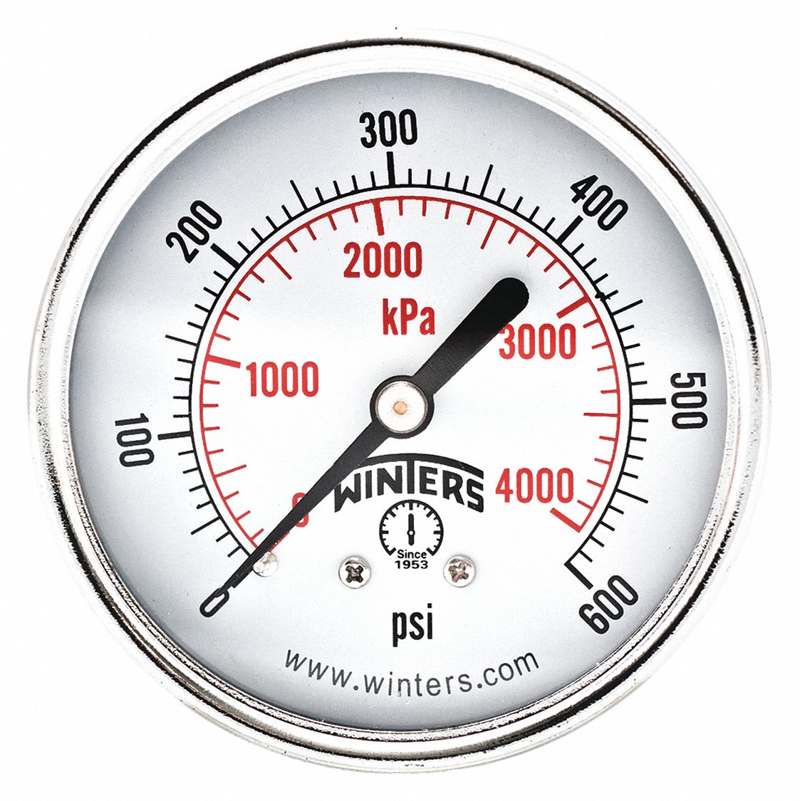 WINTERS, 0 psi / Hg to 600 psi, 2 1/2 in Dial, Commercial Pressure ...