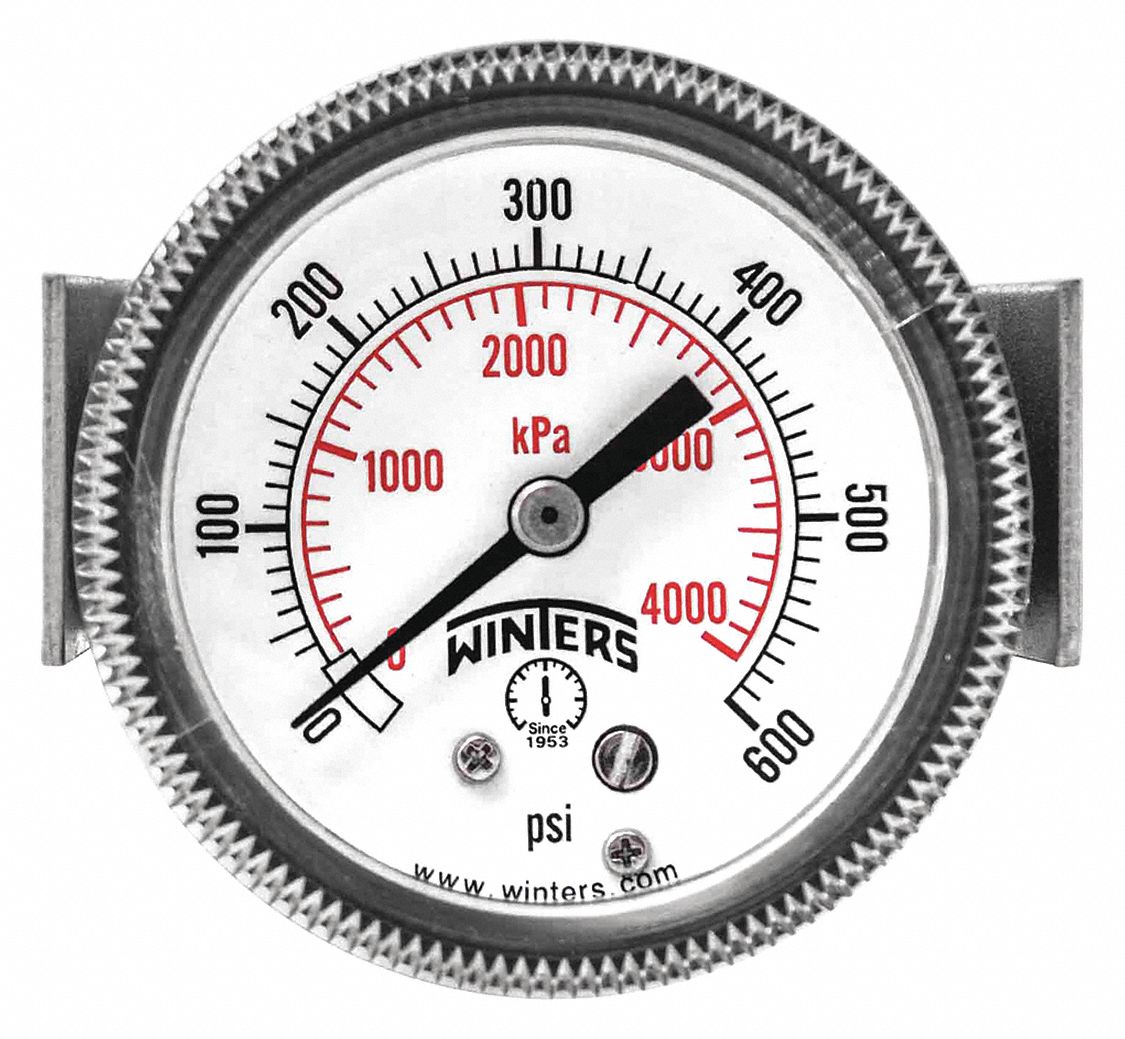 WINTERS, U-Clamp, 0 psi to 600 psi, Panel-Mount Pressure Gauge - 491G08 ...