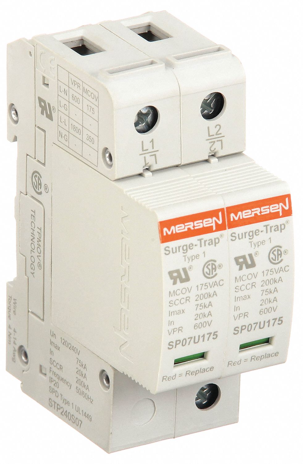 MERSEN, Single Phase, 120/240V AC, Surge Protection Device - 491G63 ...