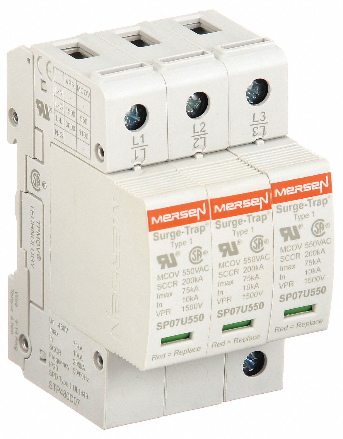 MERSEN, Three Phase, 480V AC Delta, Surge Protection Device - 491G67 ...
