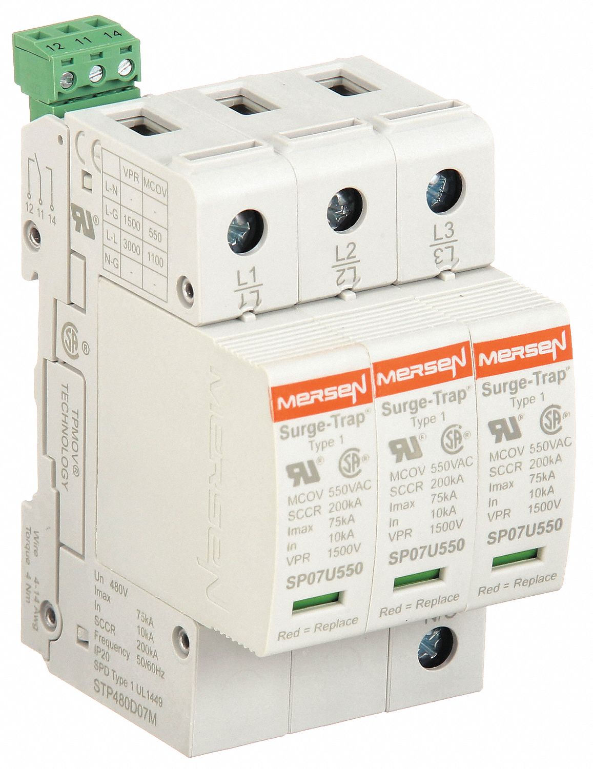 MERSEN, Three Phase, 480V AC Delta, Surge Protection Device - 491G68 ...