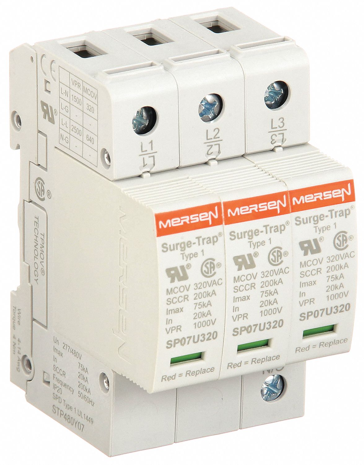 MERSEN, Three Phase, 480V AC Wye, Surge Protection Device - 491G70 ...