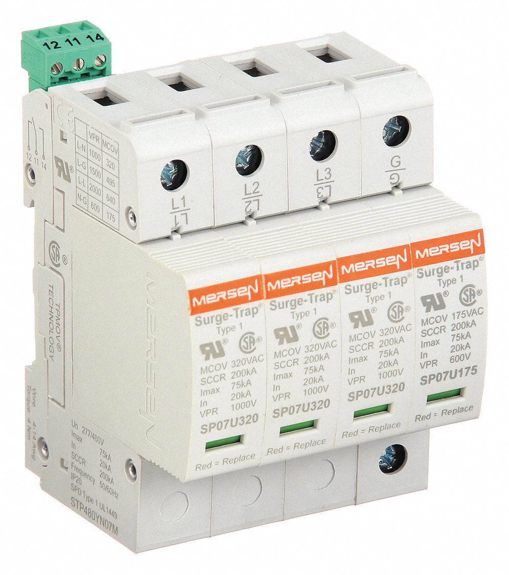 MERSEN, Three Phase, 480V AC Wye, Surge Protection Device - 491G72 ...