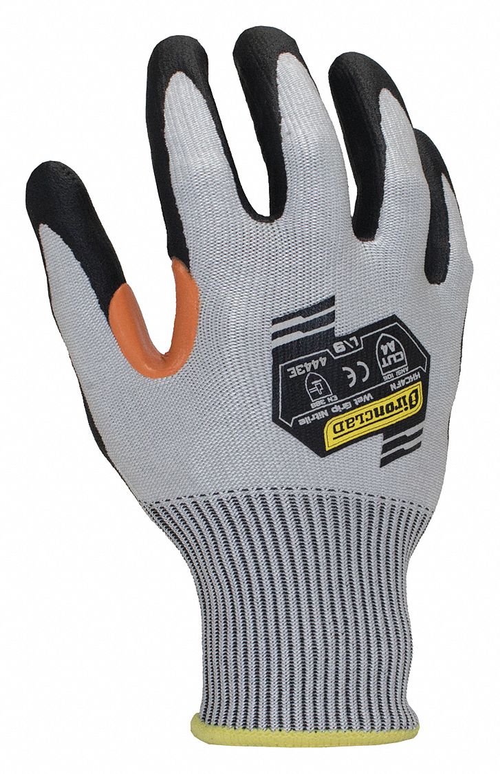 IRONCLAD Coated Gloves: M ( 8 ), ANSI Cut Level A4, Palm, Dipped, Foam ...