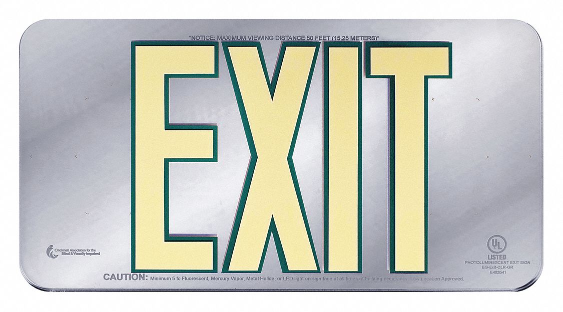 Plastic, Mounting Holes Sign Mounting, Photoluminescent Exit Sign for ...