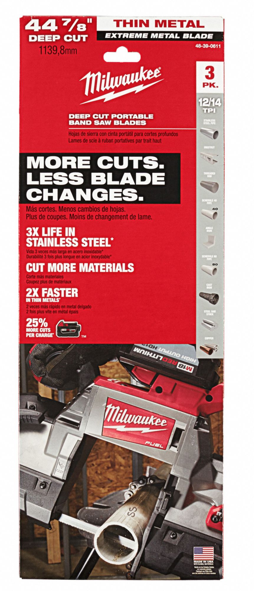 MILWAUKEE Portable Band Saw Blade, 44 7/8 in Blade Length, 12/14 Teeth ...