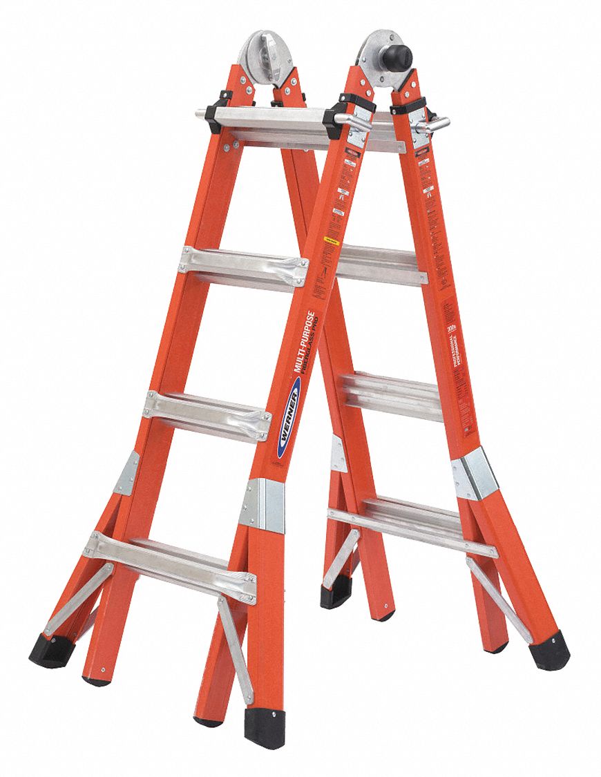 WERNER, 15 ft Extended Ladder Ht, 4 to 7 ft, Multipurpose Ladder ...