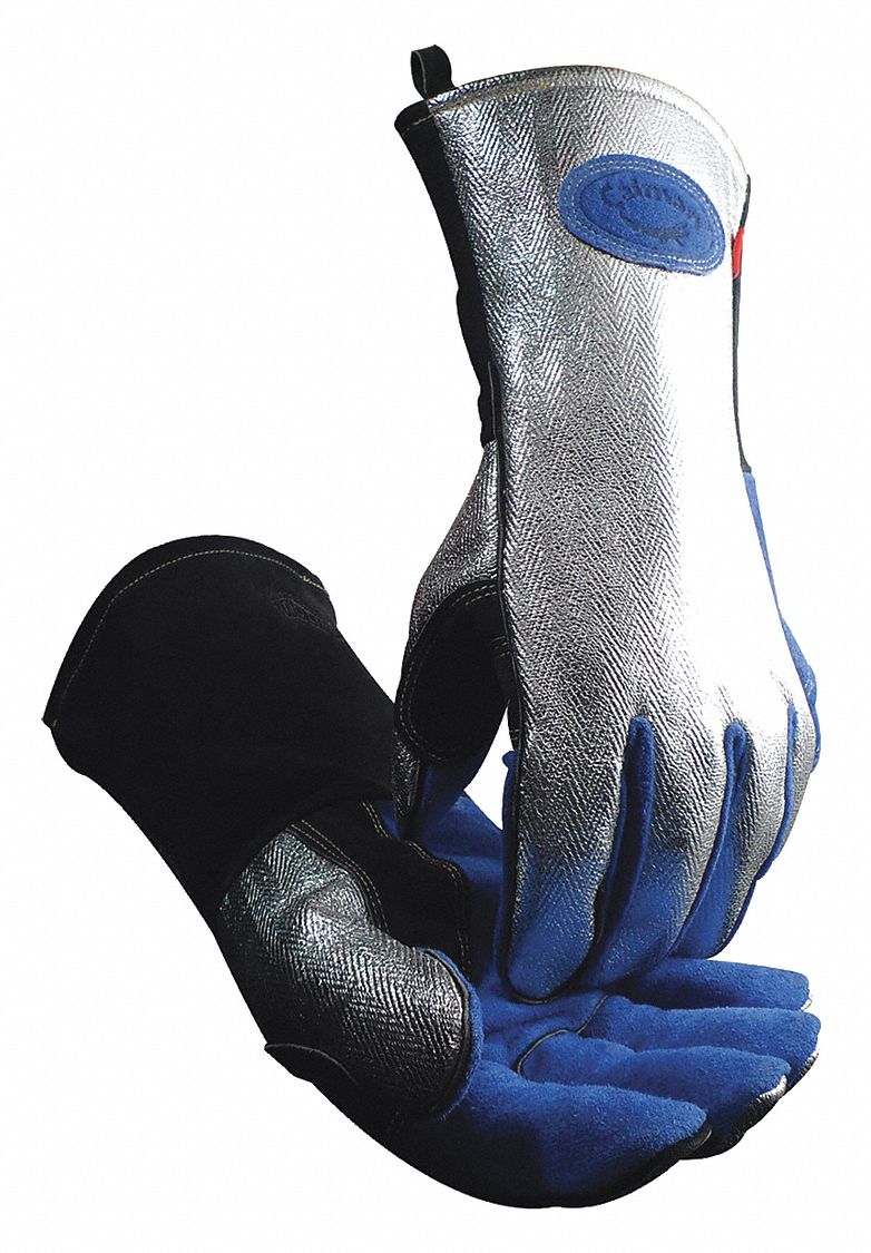 CAIMAN Welding Gloves: Straight Thumb, Gauntlet Cuff, Premium, Silver ...