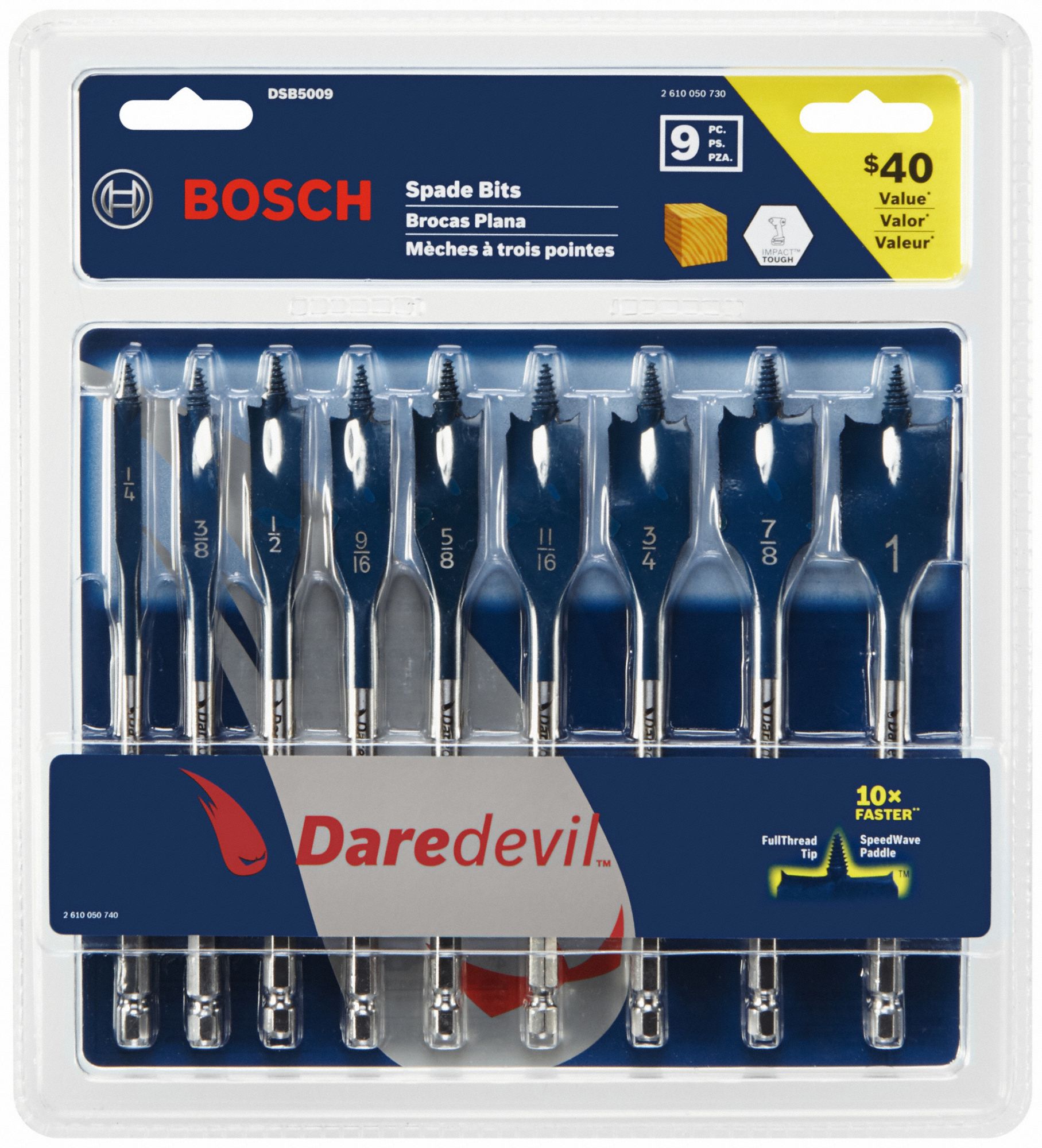 BOSCH Spade Drill Bit Set: 1 in Overall Lg, Bright (Uncoated), 1/4 in ...