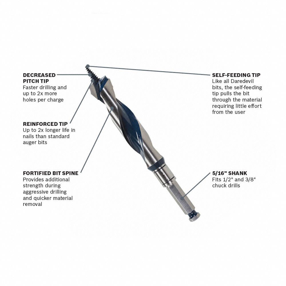 BOSCH Auger Drill Bit Set: 6 1/2 in Overall Lg, Auger Auger, High Speed ...